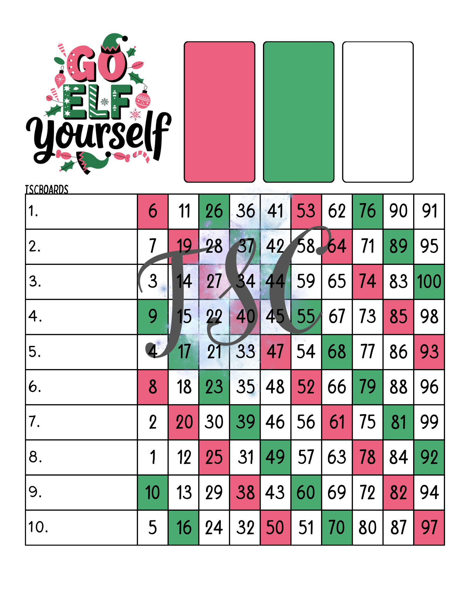 Go Elf Yourself Bingo Board 1-100 Ball – TSCBoards
