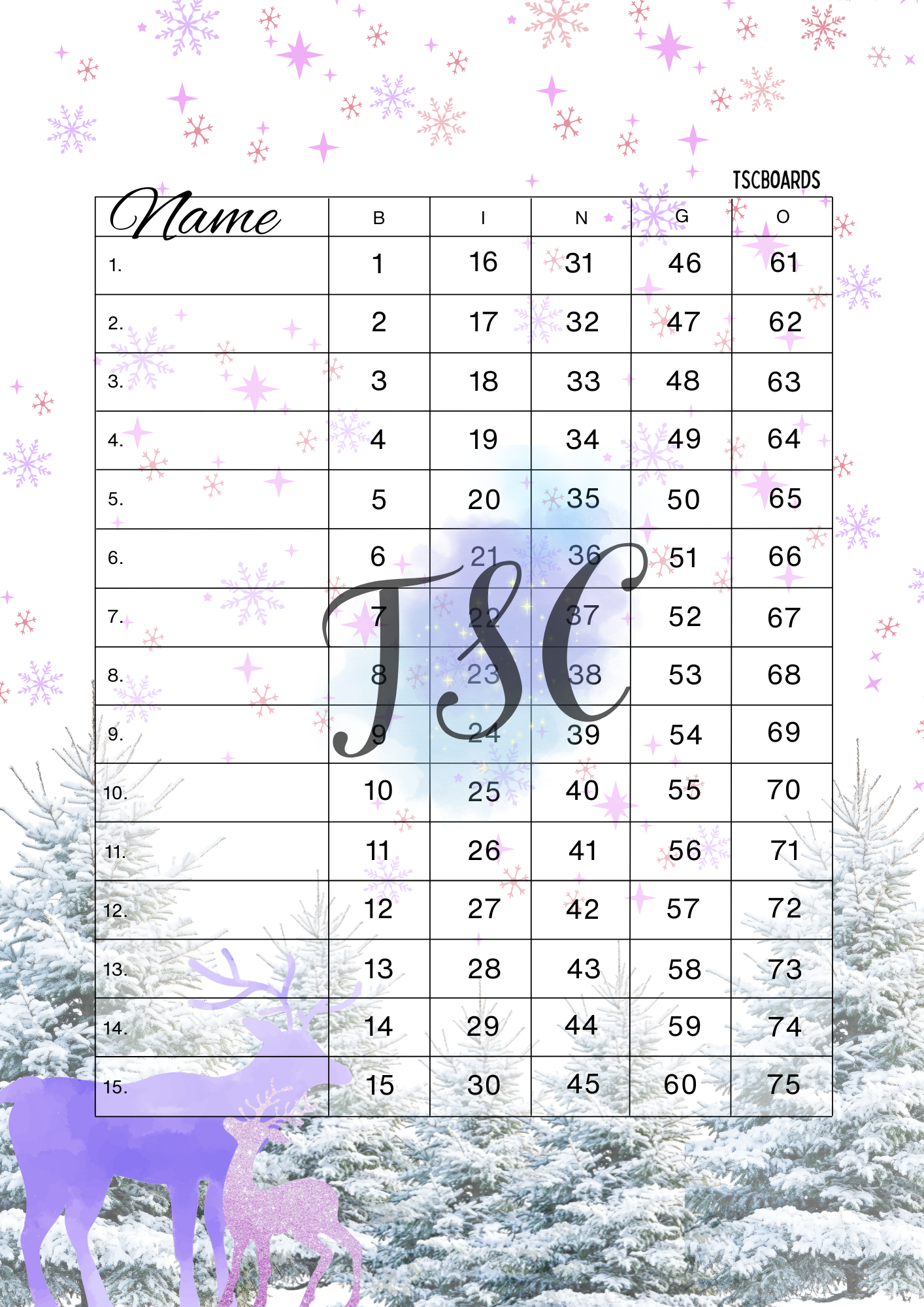 Christmas Bundle PINK 10 Mixed Bingo Boards 1-75 Ball – TSCBoards