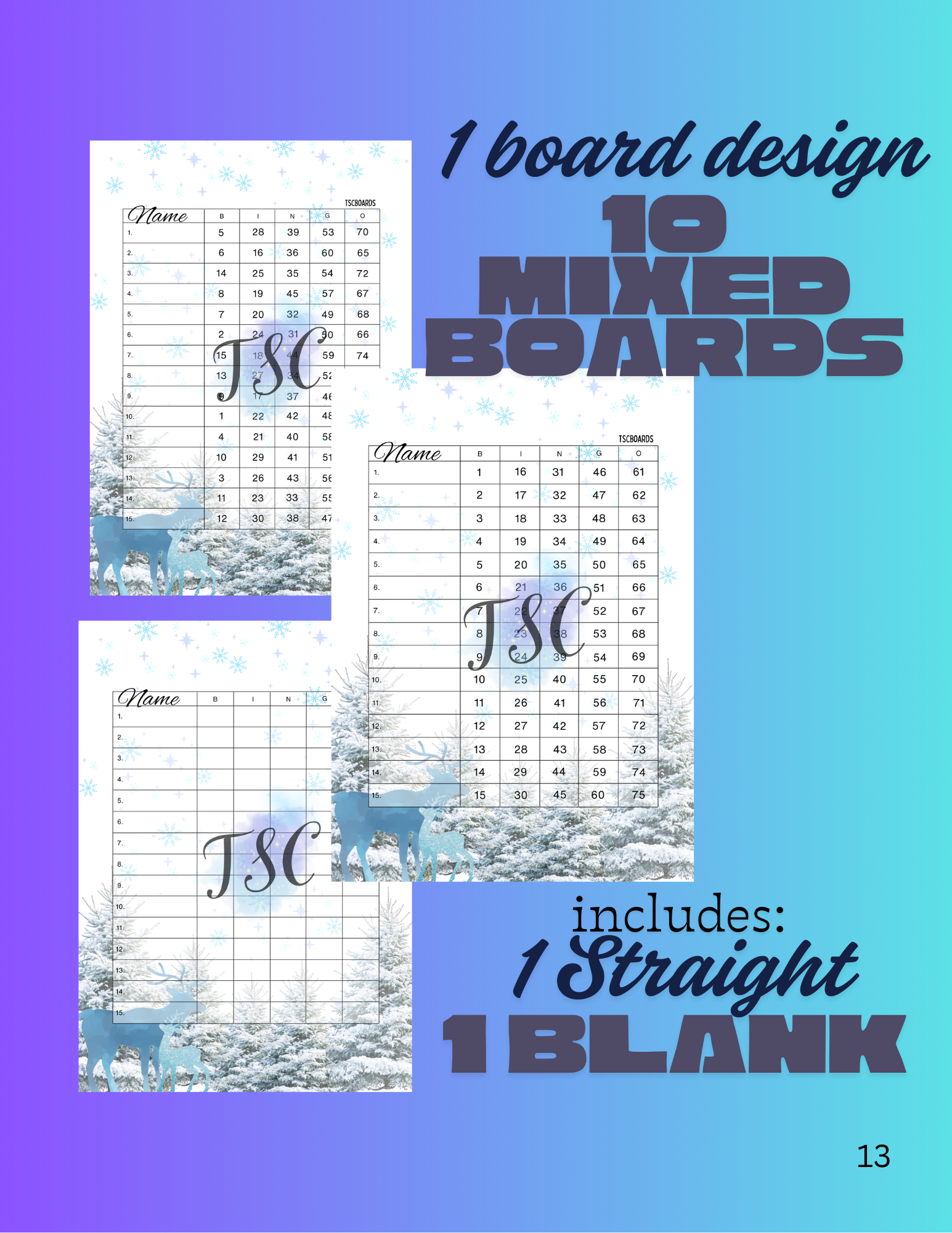 Christmas Bundle BLUE 10 Mixed Bingo Boards 1-75 Ball – TSCBoards